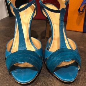 Pollini | Shoes | Authentic Pollini Teal Leather And Suede Heels | Poshmark